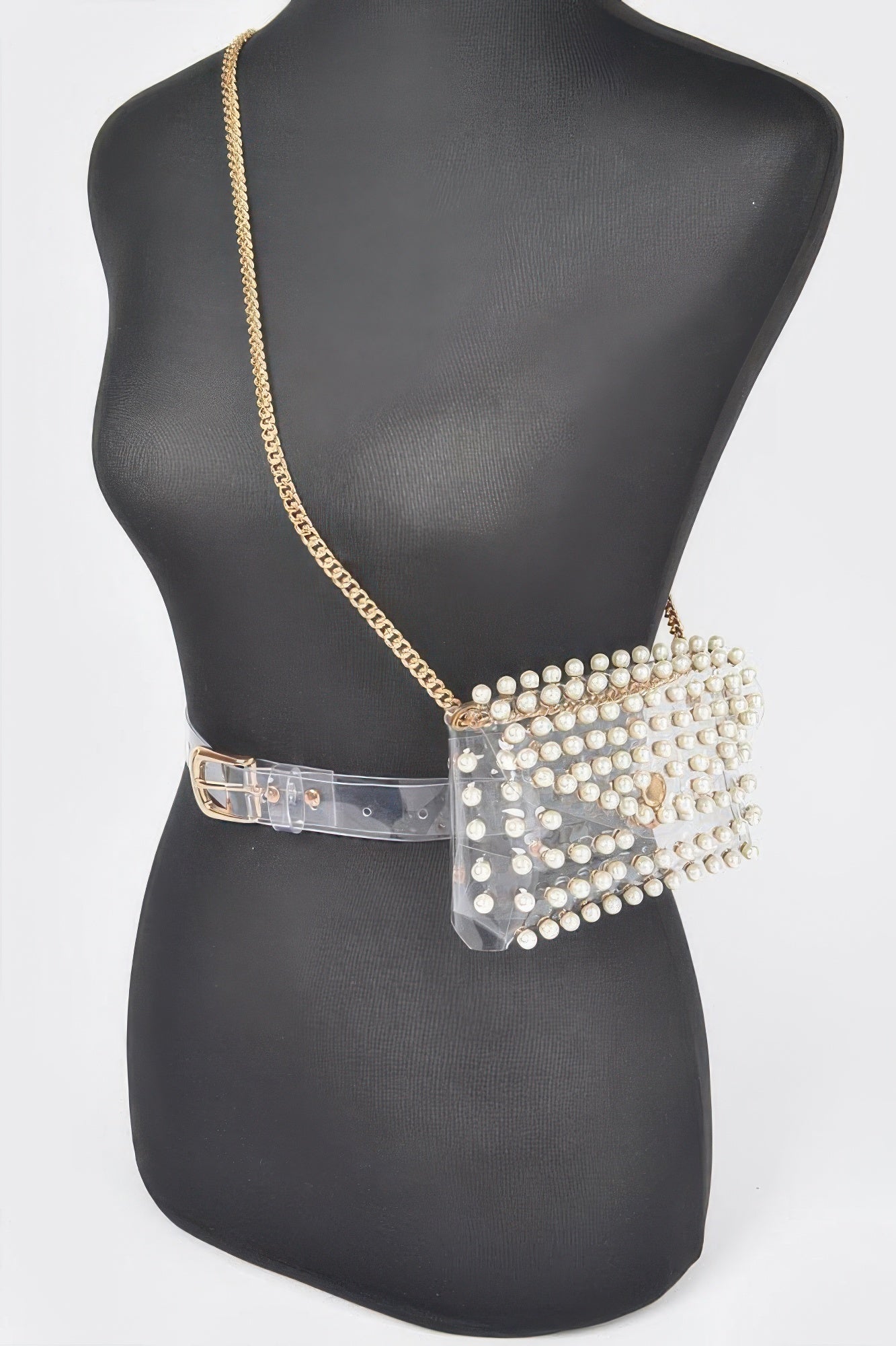 Rhinestone Clear Belt Bag W/chain